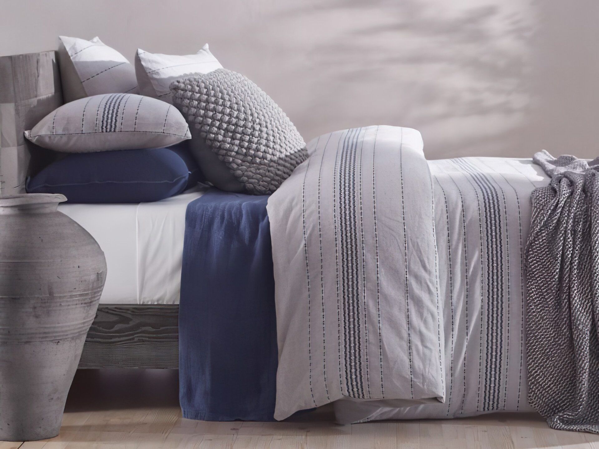 Coyuchi Rippled Stripe Organic Cotton Comforter and Duvet Cover and ...